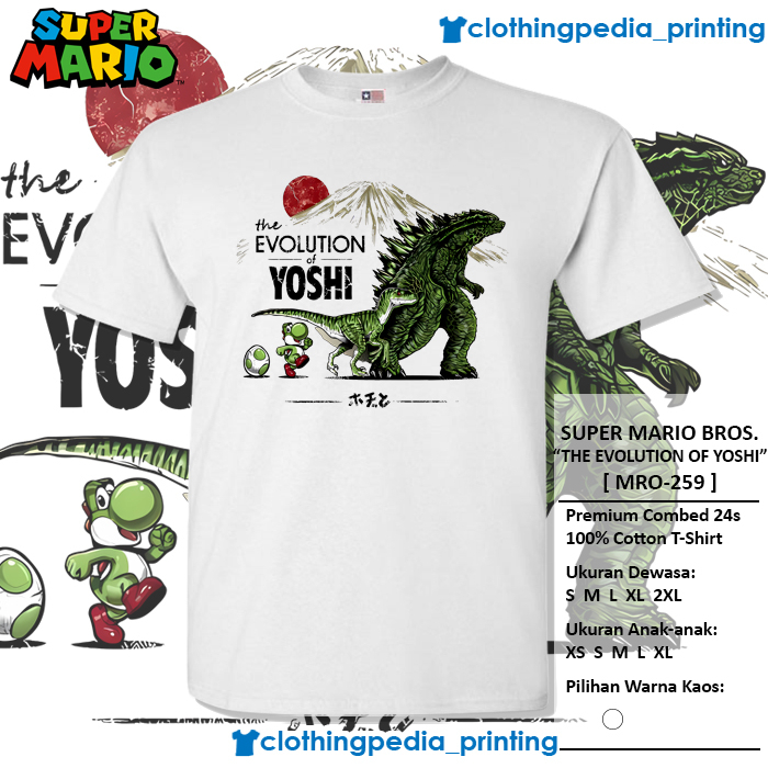 The Evolution of Yoshi Dinosaur Godzilla Super Mario Bros T-Shirt ...