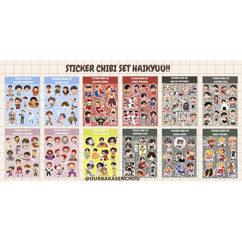 Sticker CHIBI SET A6 HAIKYUU Edition ALL TEAM MAIN CHARACTER USHIJIMA ...