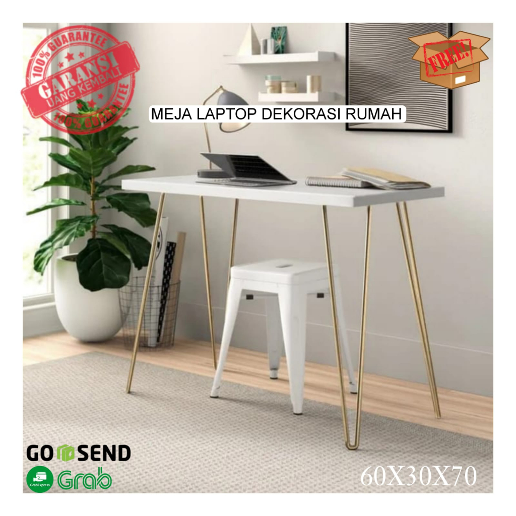PUTIH White Minimalist Guest Table 60x30x70 GOLD/ Study Cafe Hairpin ...