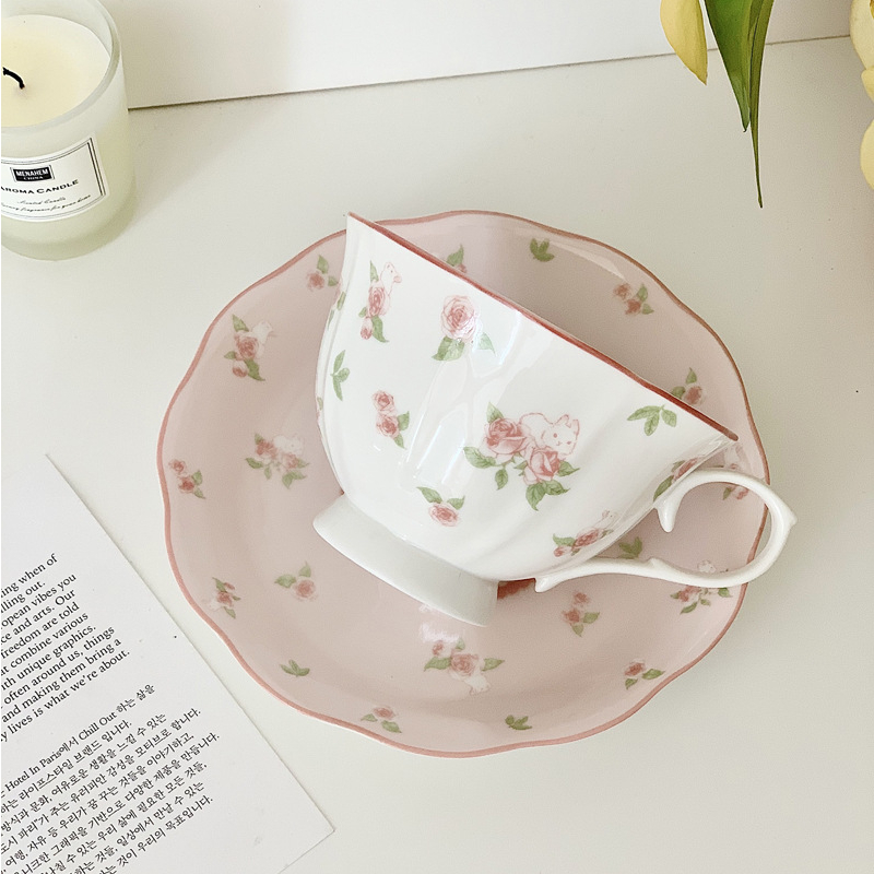 ROSES Cup & Saucer/Aesthetic Korean Style Tea Cup/Vintage Tea Cup ...