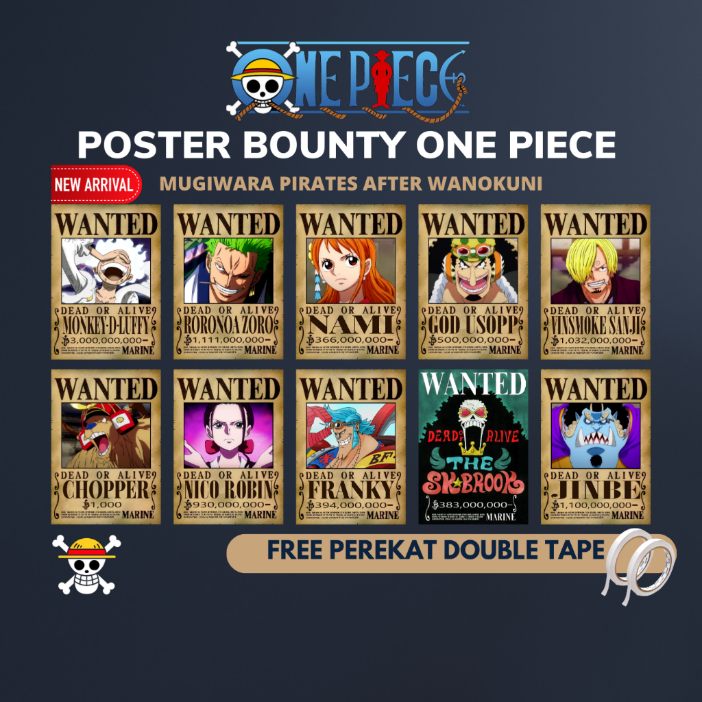 Newest One Piece bounty Poster 1 Complete Crew set Mugiwara A4 Size ...