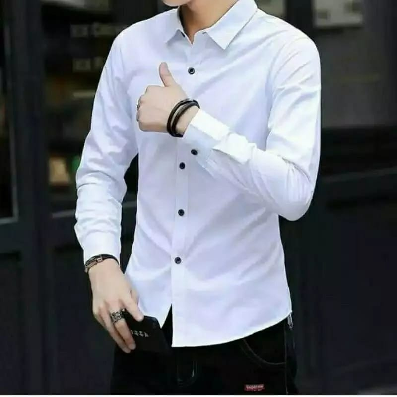 PUTIH KEMEJA HITAM Men's Plain Shirts Men's Plain Long Sleeve slimfit ...