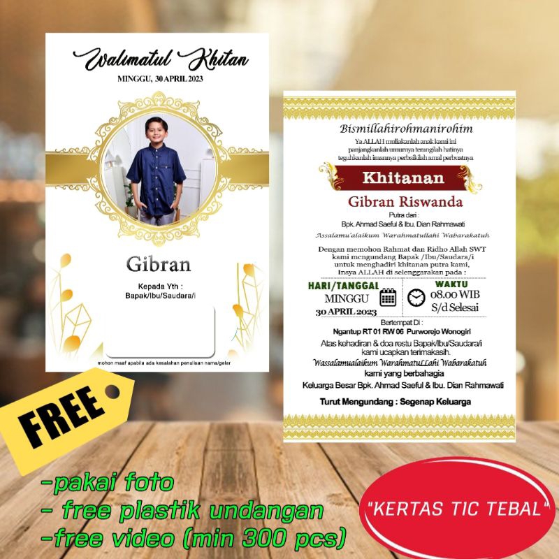 Circumcision invitation 1 sheet Reversible (Min order 100pcs) | Shopee ...