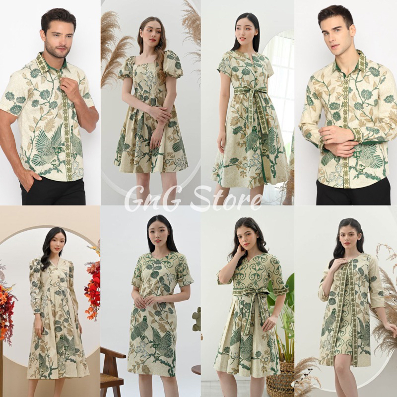 KEMEJA HIJAU Couple Batik IJO Series/ Batik Shirt/ Batik Dress/ Green ...