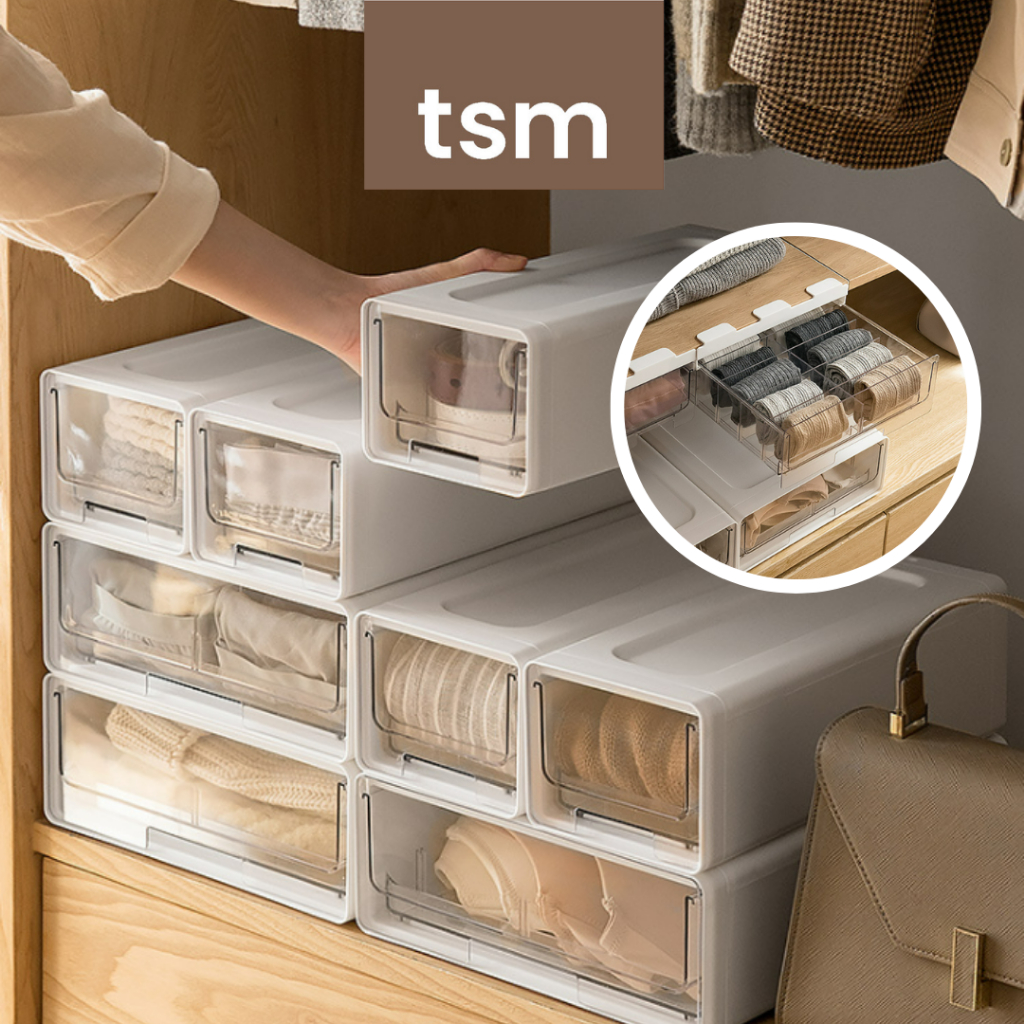 GANTUNGAN Tsm Transparent Acrylic Underwear Stacking Rack With Dividers ...