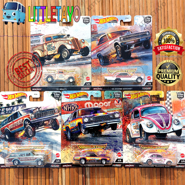 Hot Wheels Premium Drag Strip VW Volkswagen Classic Bug 33 Willys Dodge ...