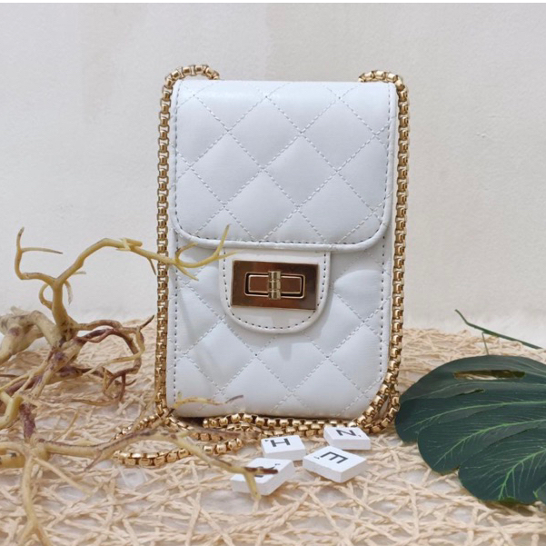 Ziva Handphone Pouch bag+Card slot sling bag black (gold Chain) Beauty ...