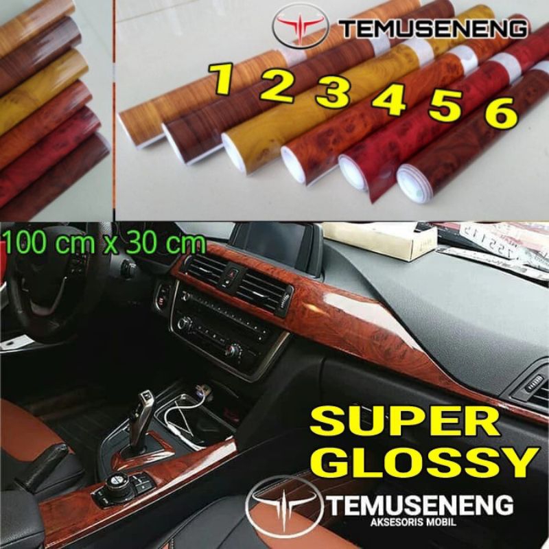 Glossy Wood Sticker Car Interior Head Unit Dashboard Wood Grain Motif ...