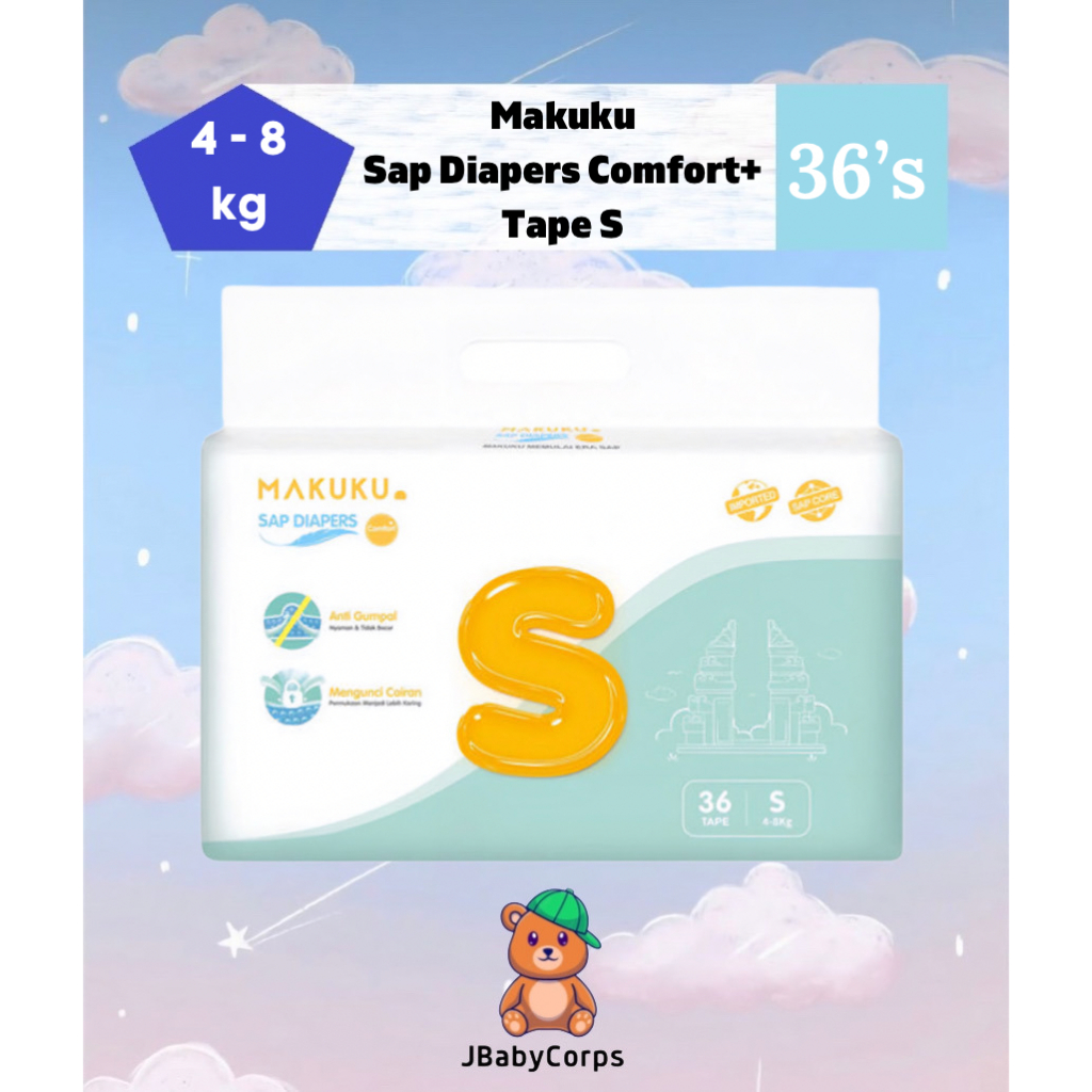 Makuku SAP DIAPERS COMFORT+ TAPE S36 S 36 BABY ADHESIVE DIAPERS SAP ...