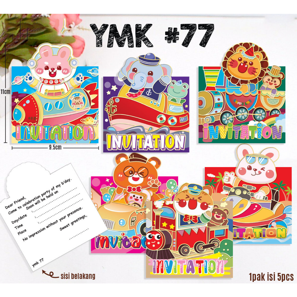 Children's Birthday Invitation Card | Ymk 77 (1 Pack 25pcs) | Shopee ...