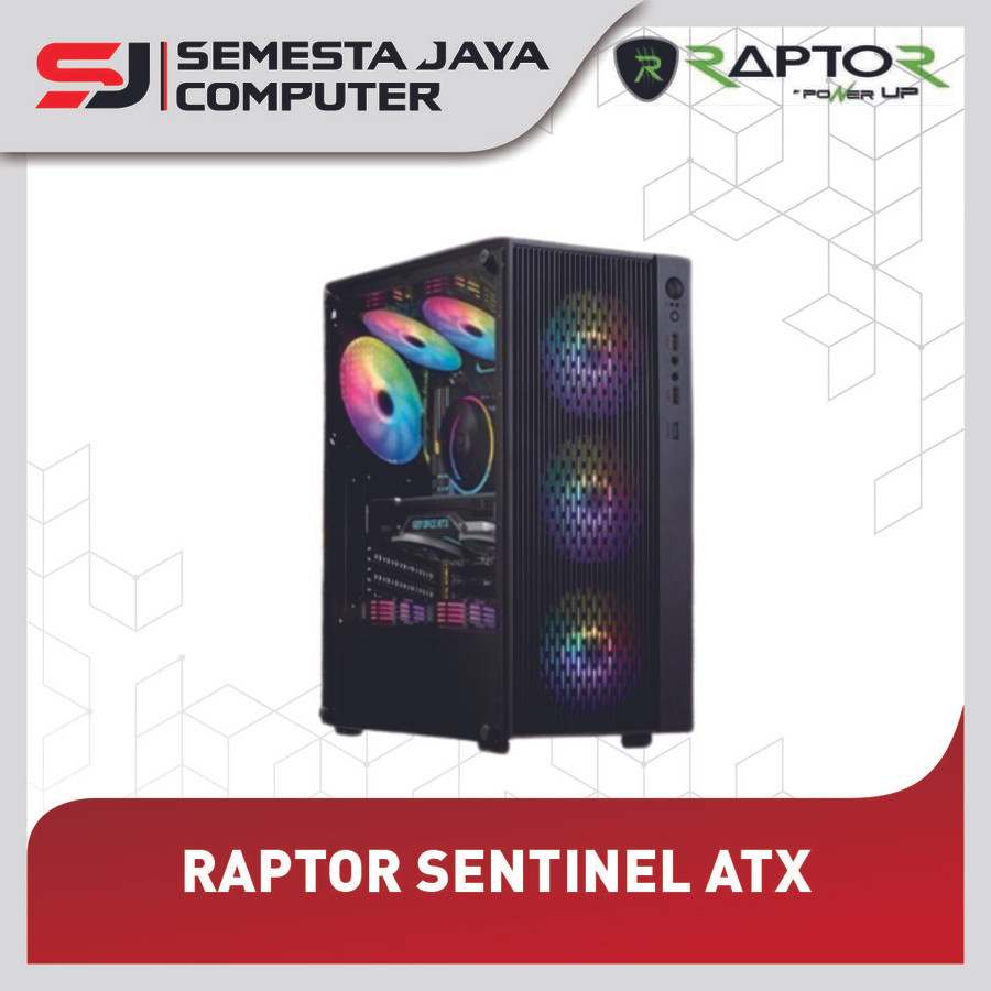 RAPTOR SENTINEL ATX Gaming Case Power Up Case includes 3 RGB FANs ...