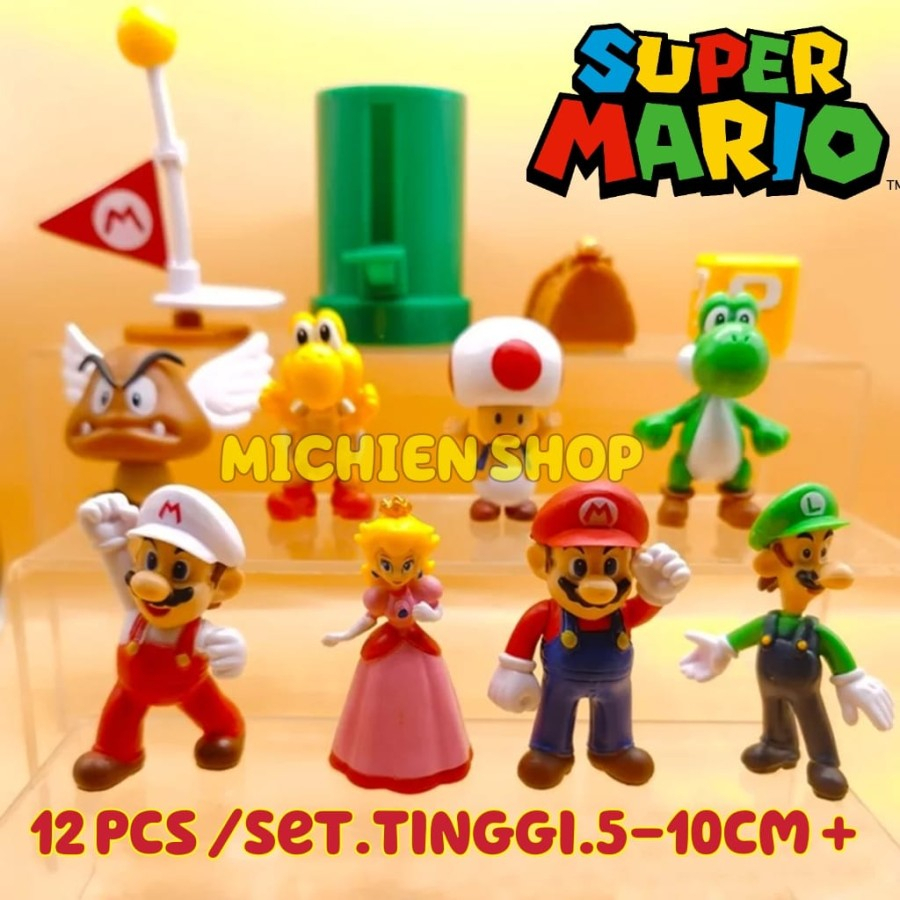 Action FIGURE SUPER MARIO BROS SET 12 / 18 PCS TOY TOPPER CAKE DISPLAY ...
