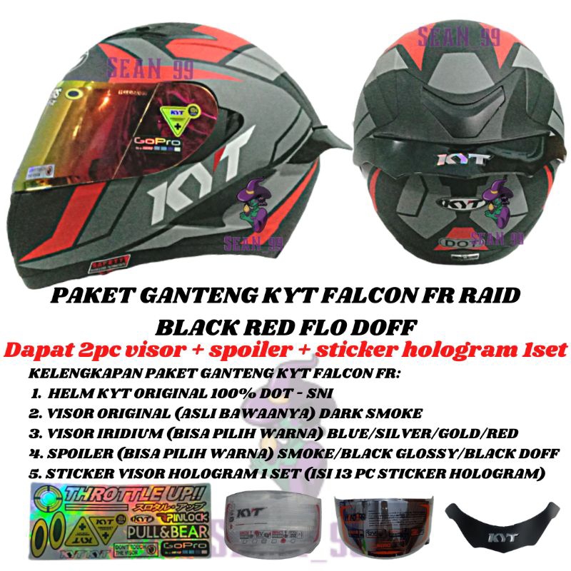 Helm KYT FALCON FR RAID BLACK RED FLO DOFF FULL FACE DOUBLE VISOR ...