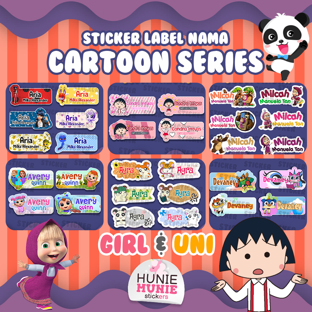 Name Label Sticker - GIRLS & UNI CARTOON SERIES (100pcs+) Uninity ...
