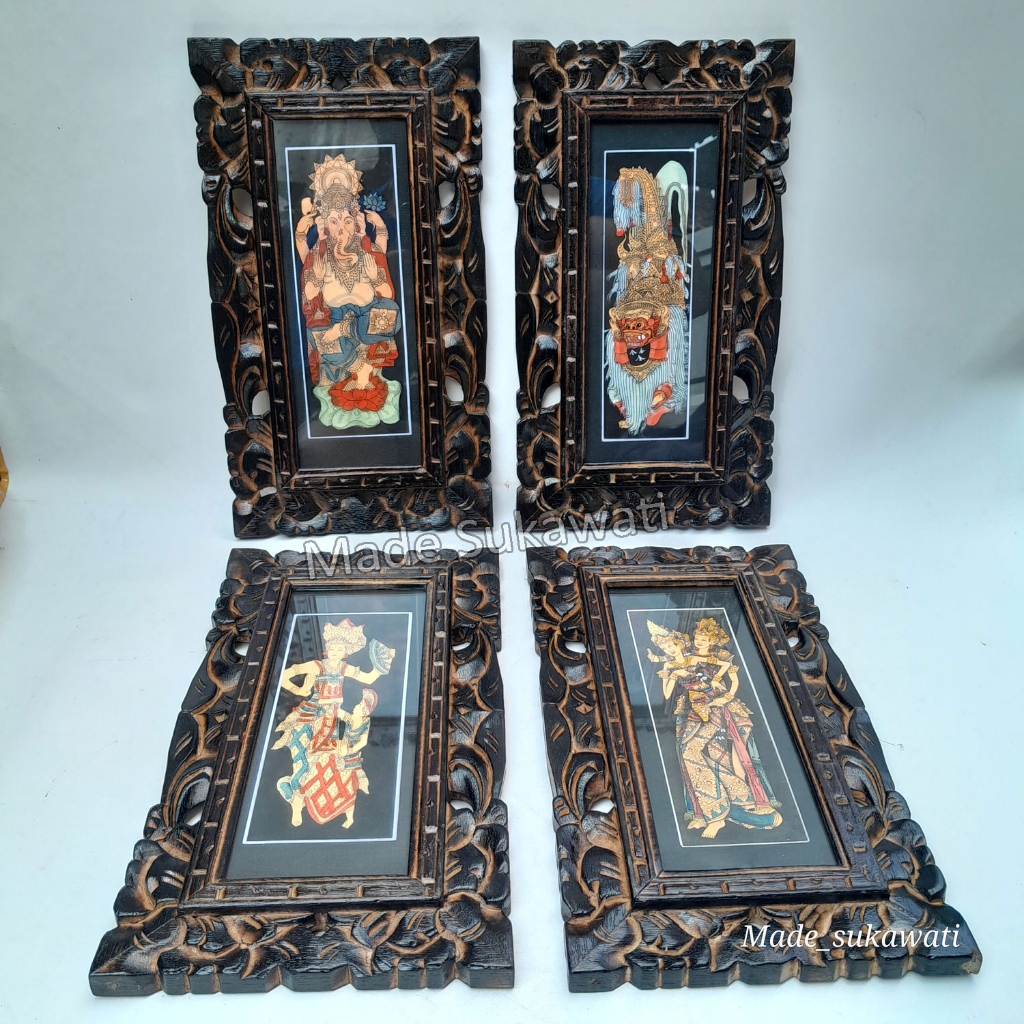 Wooden carved frame wall decoration with Balinese painting photo frame ...