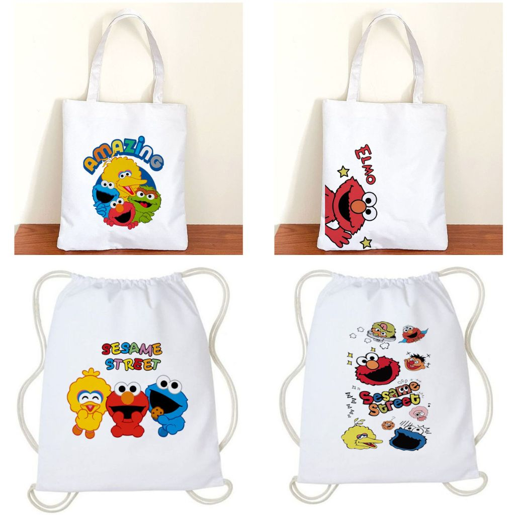 Elmo And Friends Sesame Street Cute String Bag Canvas Women Goodie Bag ...