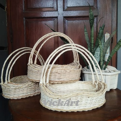 PUTIH Rattan Parcel Basket With Plain White Waves Model Set Of 3 Pieces ...