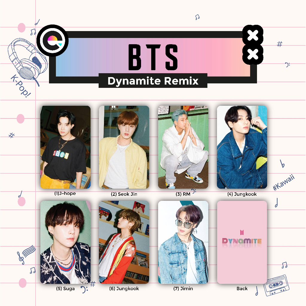 Photocard bts Dynamite Remix Jung Kook V Jimin Seok Jin Suga RM J-Hope ...