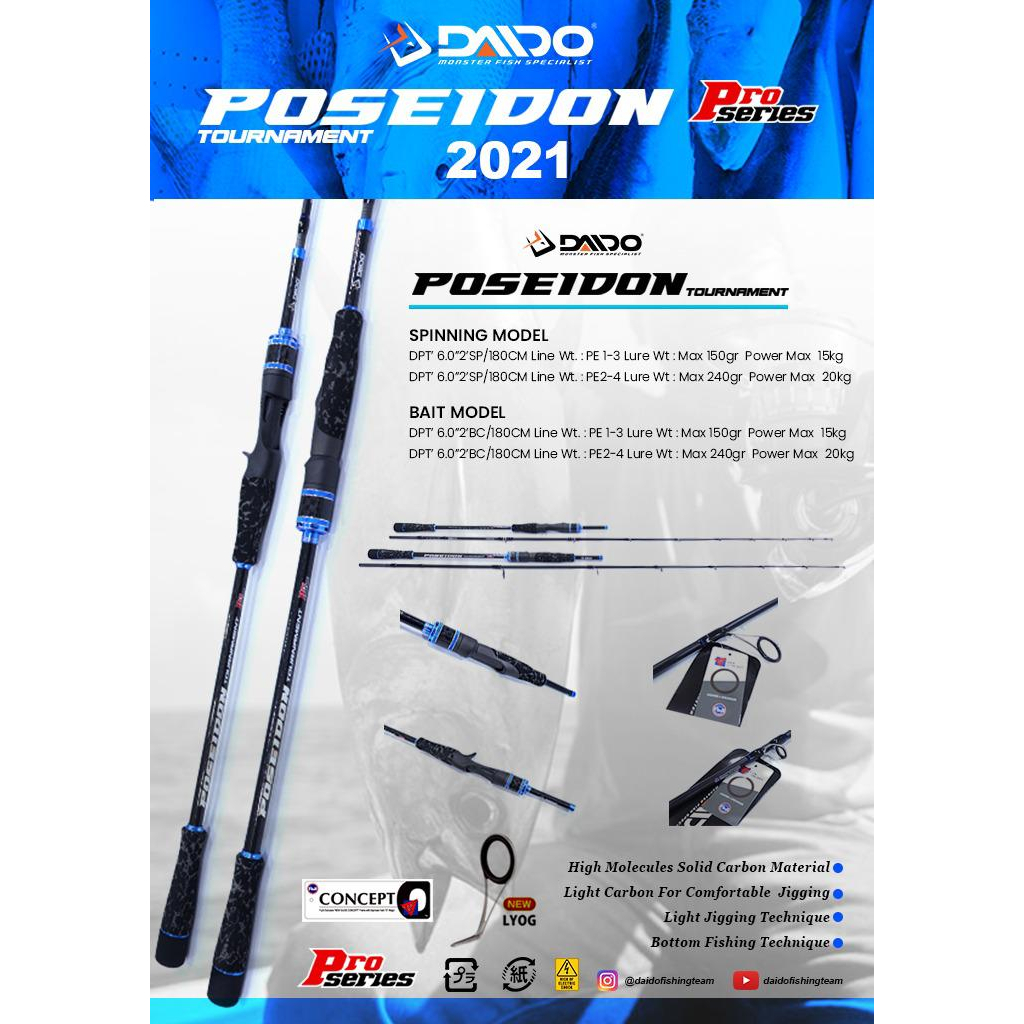 Jigging/spinning Rod DAIDO POSEIDON PRO SERIES FUJI 180 PE1-3 Strength ...
