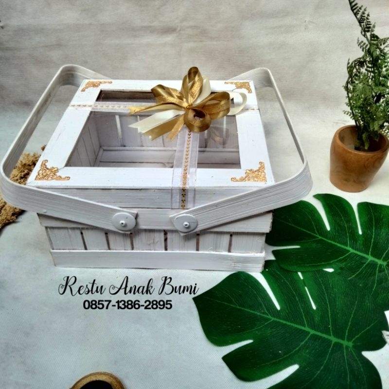 PUTIH 25cm Transparent White hampers Delivery box free Double Ribbon ...