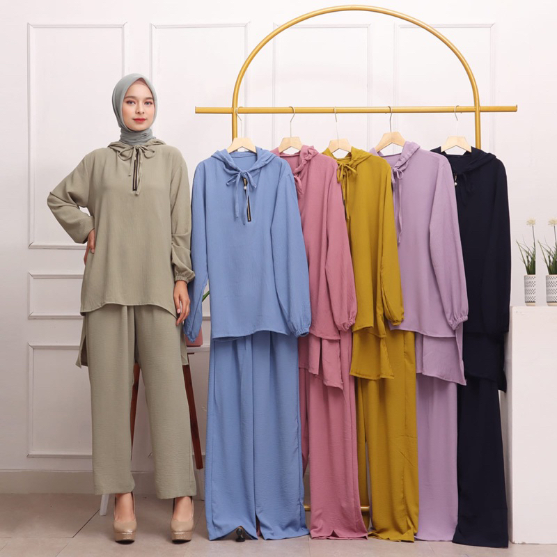 STELAN CRINKLE HOODIE SETCEL SET PLAIN FRONT SLIPPING JUMBO LD110 ...