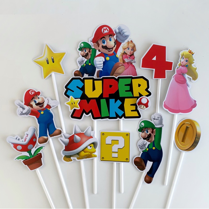 Cake Topper 3D Super Mario Bros Luigi Princess Peach Tart Cake Pick ...