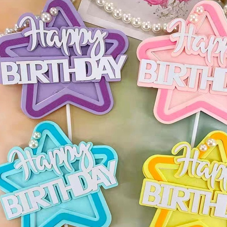 (1Pcs) Hbd Star Motif cake topper, Birthday cake topper, cake Skewer ...