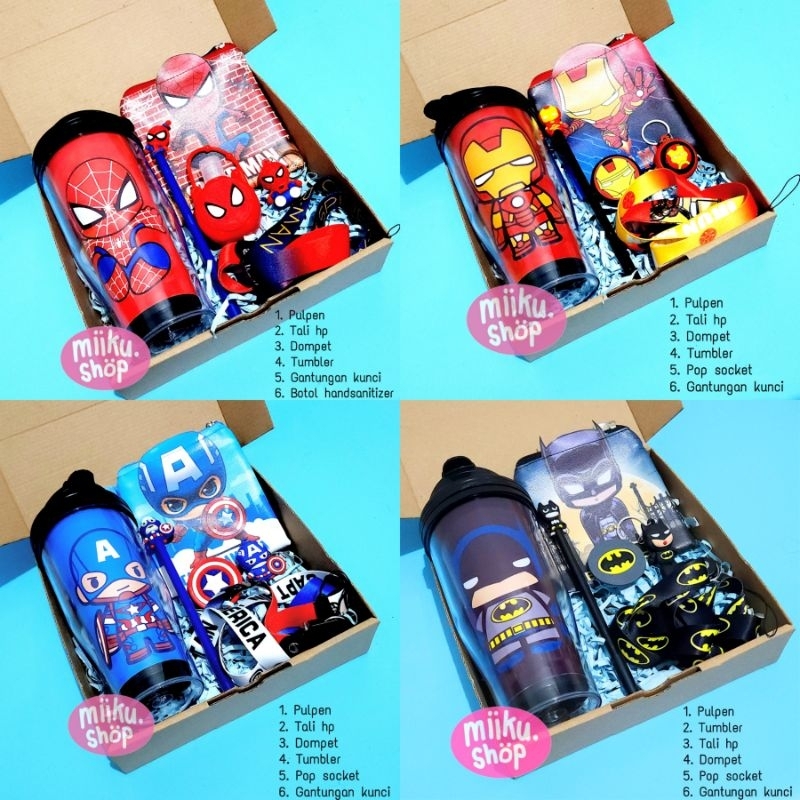 BIRTHDAY GIFT HAMPERS TUMBLER CHARACTER SUPERHERO SPIDERMAN CAPTAIN ...