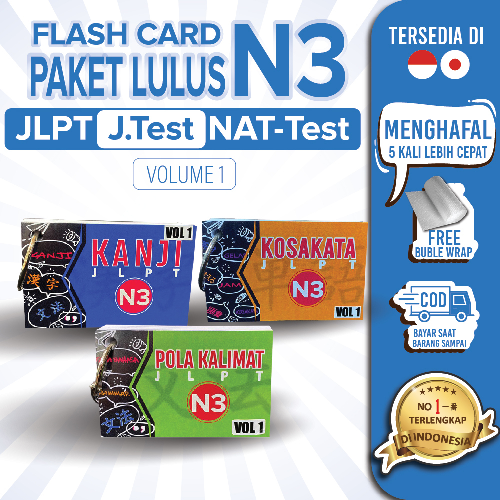 Flashcard SET JLPT Level N3 VOLUME 1 Kanji Vocabulary Sentence Patterns - Kotoba Flashcard ...