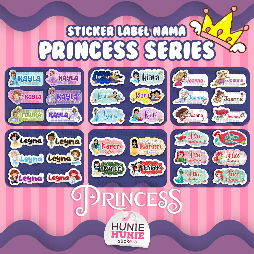 Custom Name Label Sticker - PRINCESS SERIES - Jasmine Mulan Moana Belle ...