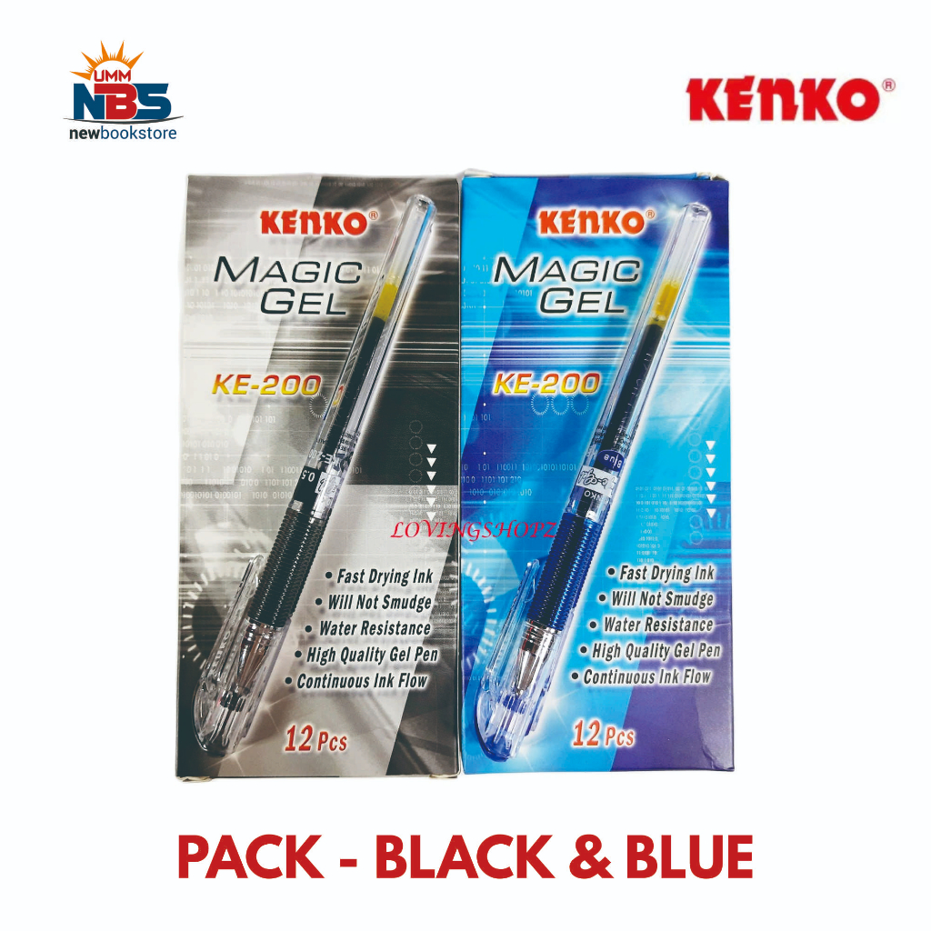 [ Pack ] - Kenko - Kenko KE-200 Gel Ballpen (Magic Gel) Black & Blue ...