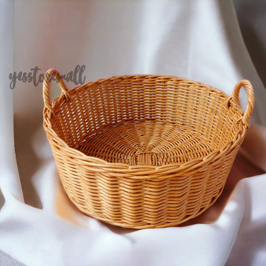 Round rattan basket with large handle, wedding gift container, wedding ...