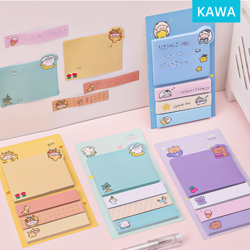 Kawa Sticky Notes Set Of 4 Colorful Motifs Full Color Cute Character ...