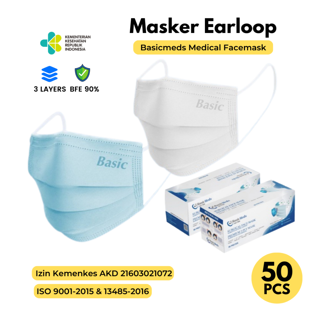 Basicmeds Earloop Surgical Facemask Mask 3ply 1box 50pcs | Shopee Singapore