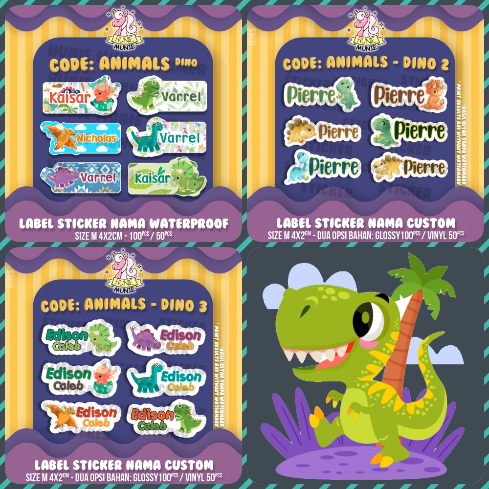 Custom Name Label Stickers - Cute Dinosaurs Dino Dinosaurs SERIES ...