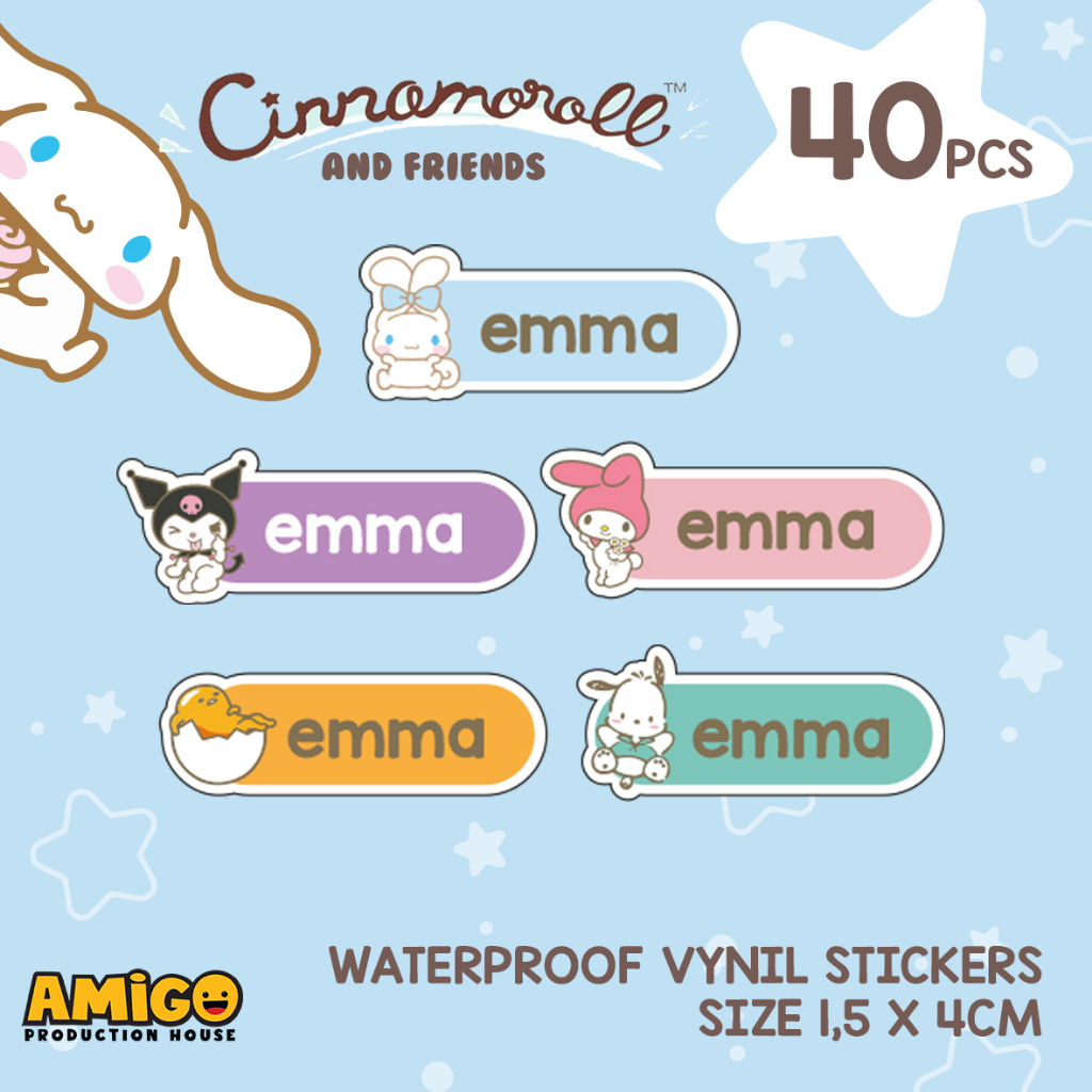 Sanrio Name Sticker Children's Stationery Label ATK Cinnamoroll Kuromi ...