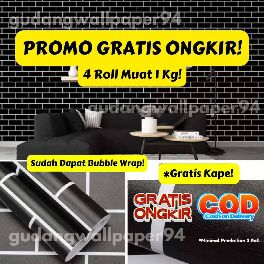 HITAM Warehouse Wallpaper Bedroom Wall Stickers Black Brick Motif ...