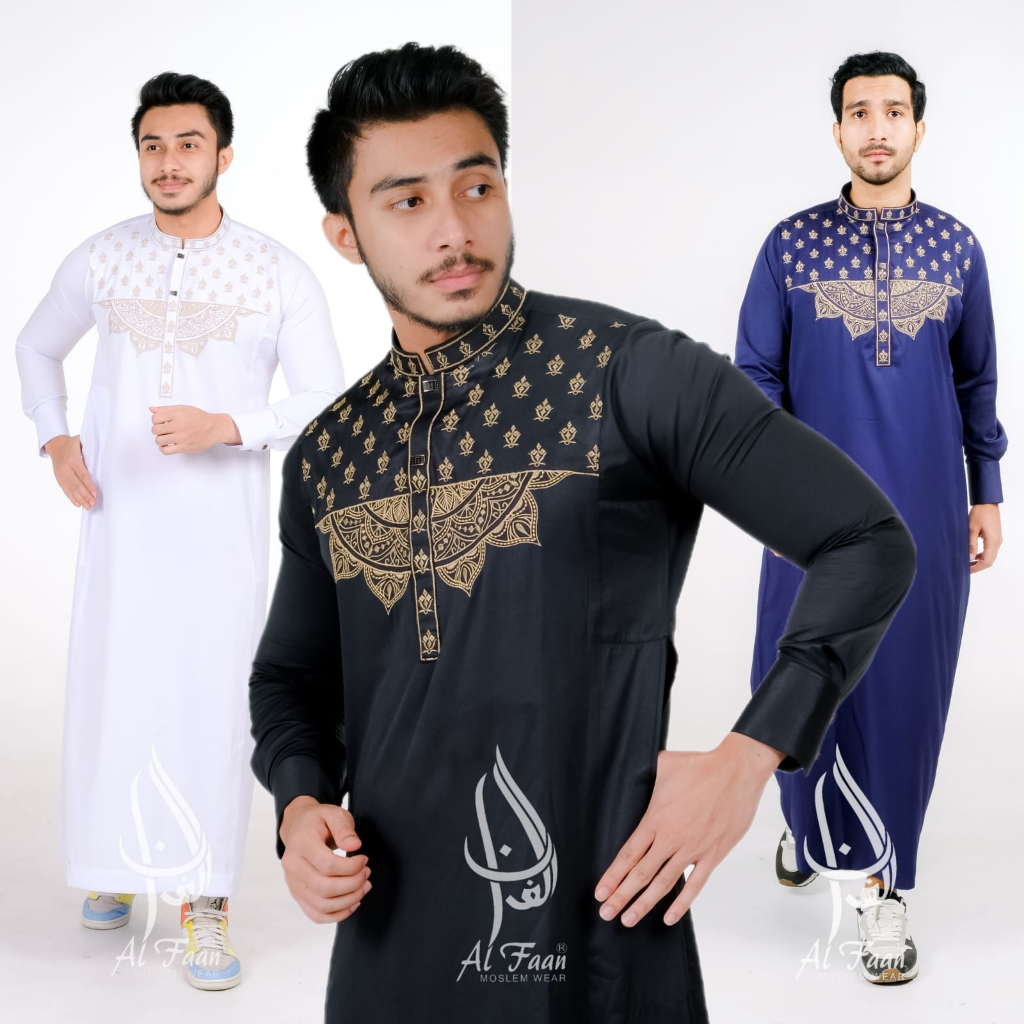 Robe Gamis Men's Robe Slimfit Embroidered chest jubba alfaan muslim men ...