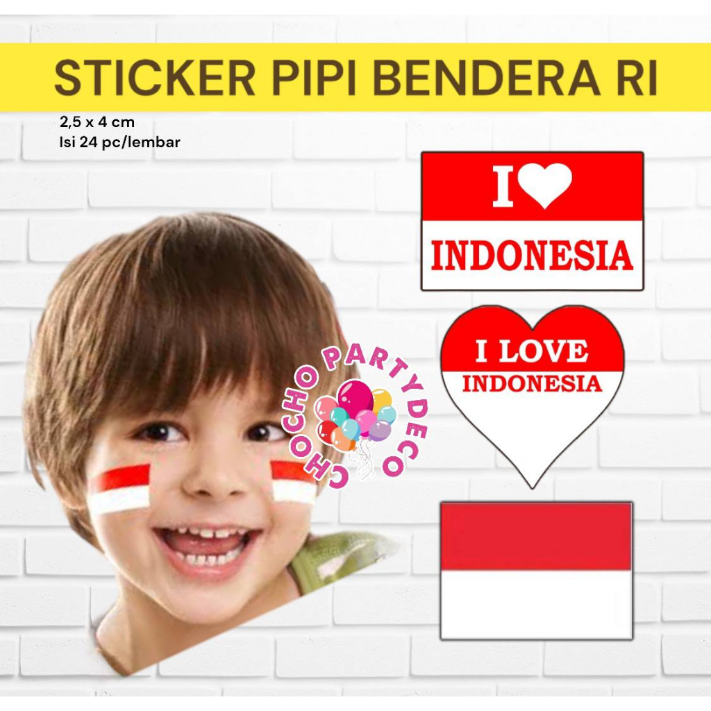 MERAH PUTIH Red And White Flag Sticker Contents 24/cheek Sticker Paste ...