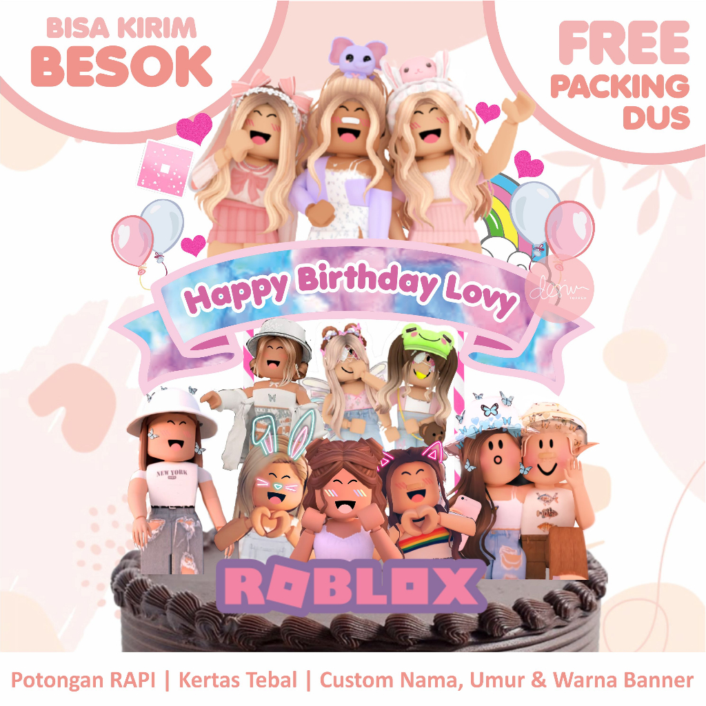 Cake Topper Roblox Girl (Custom Name & Age) FREE PACKING DUS | Shopee ...