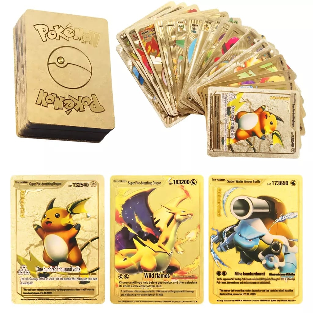 Pokemon Gold Card Material Gold Metal Pikachu Charizard Children's Toys ...