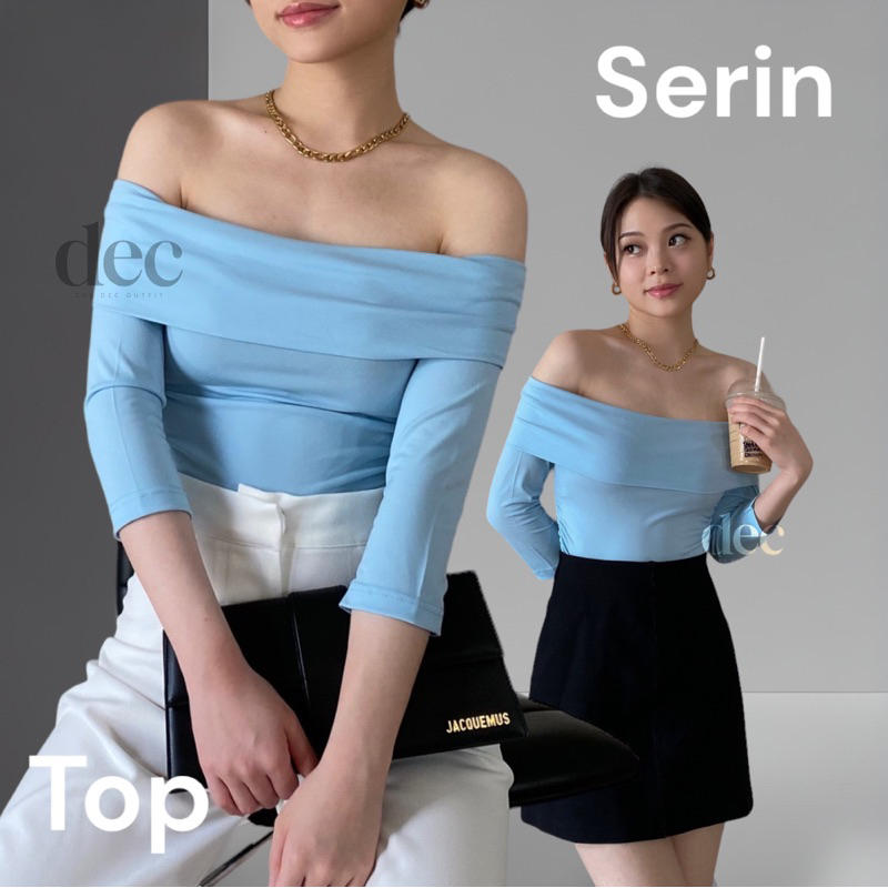 Serin Top BABY BLUE (Basic Sabrina Top Women's Top) | Shopee Singapore