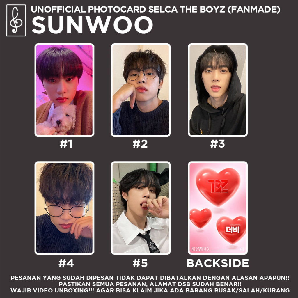 [SELCA Tbz] SUNWOO THE BOYZ BOYFRIEND MATERIAL PHOTOCARD UNOFFICIAL | Shopee Singapore
