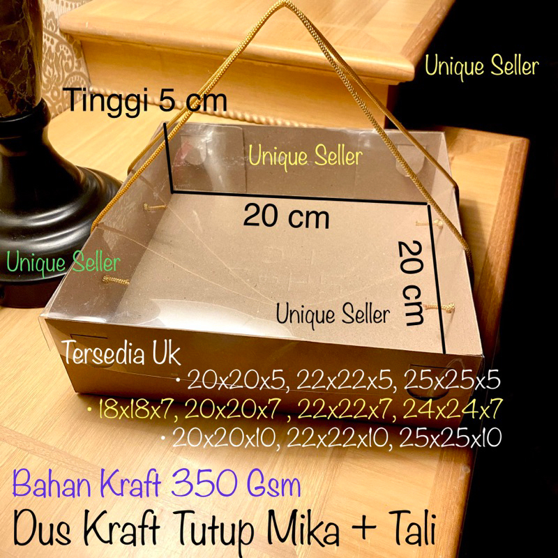 10] Dus KRAFT Tali Uk 20x20x5 Tutup Mica 350 gsm/Dus Box Pizza Pudding ...