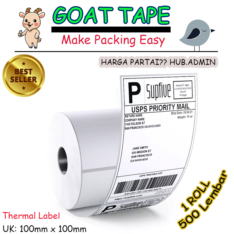 Thermal Barcode Receipt Label Sticker Paper 100x100 mm Contains 500 Pcs ...
