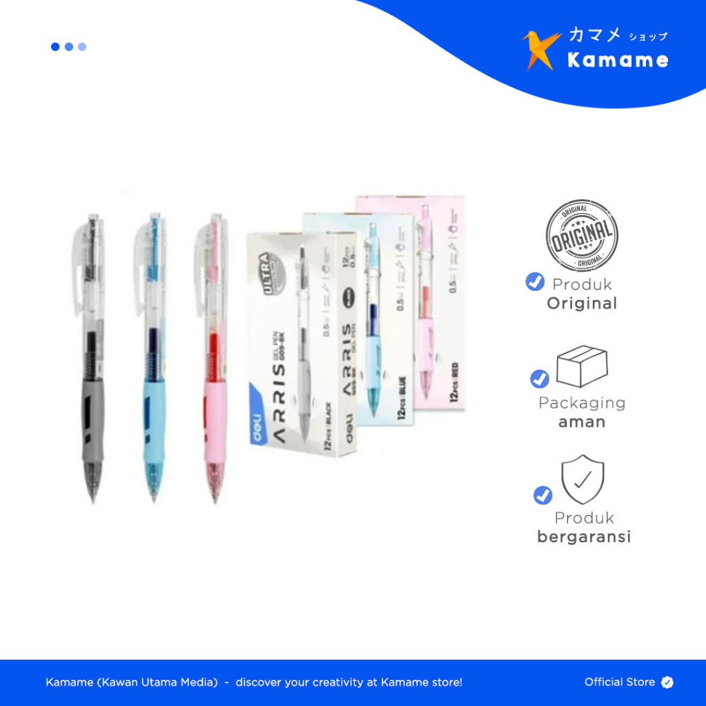 HITAM MERAH Deli Gel Pen - Arris Pen Gel 0.5mm Ink Black/Blue/Red ...