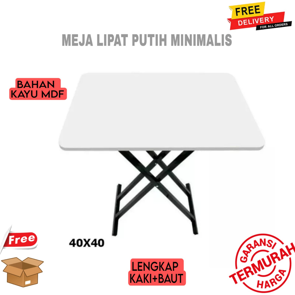 PUTIH Folding Table 40x40 White Stall Portable Laptop Table ...