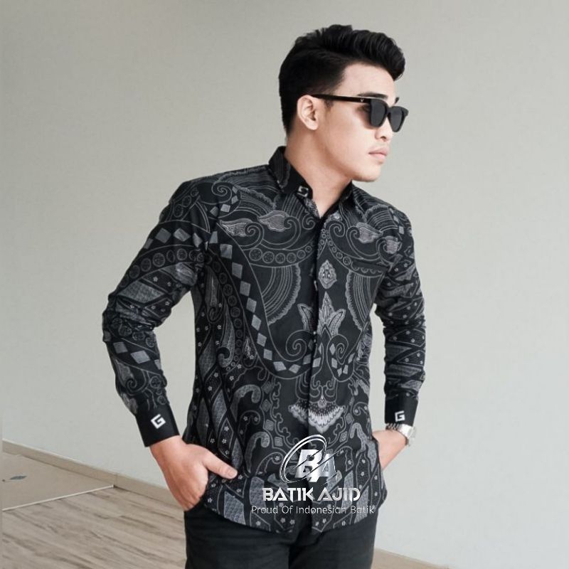 HITAM Men's Batik Long Sleeve Black Men's Batik Modern Men's Batik ...