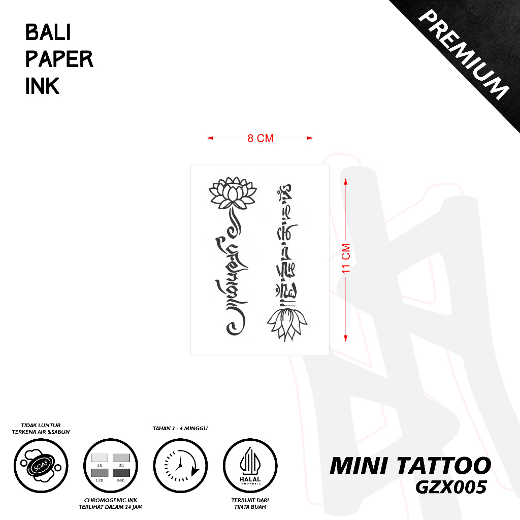 Bali Paper Ink GZX005 Lotus Letter Fruit Ink Temporary Tattoo Premium ...