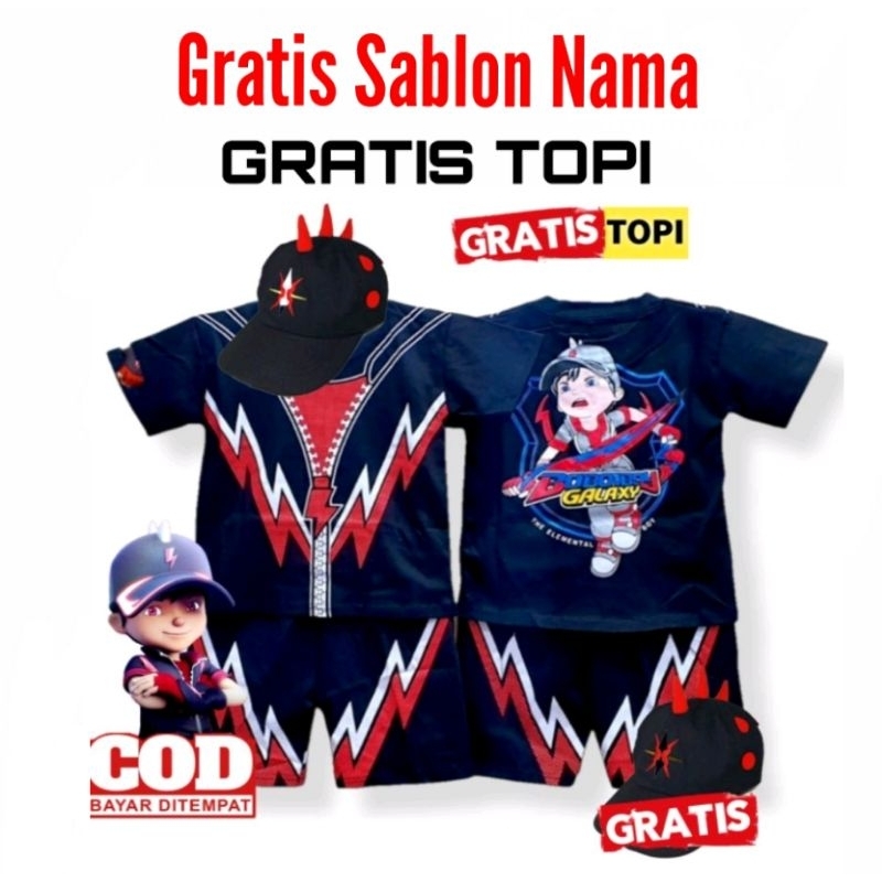 Boboiboy Lightning Suit T-Shirt Free Hat And Free Name boboiboy Leaf ...